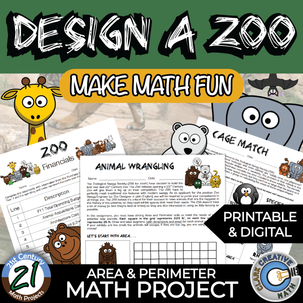Design a Zoo - Integrated Geometry Area & Perimeter Project - Clark ...
